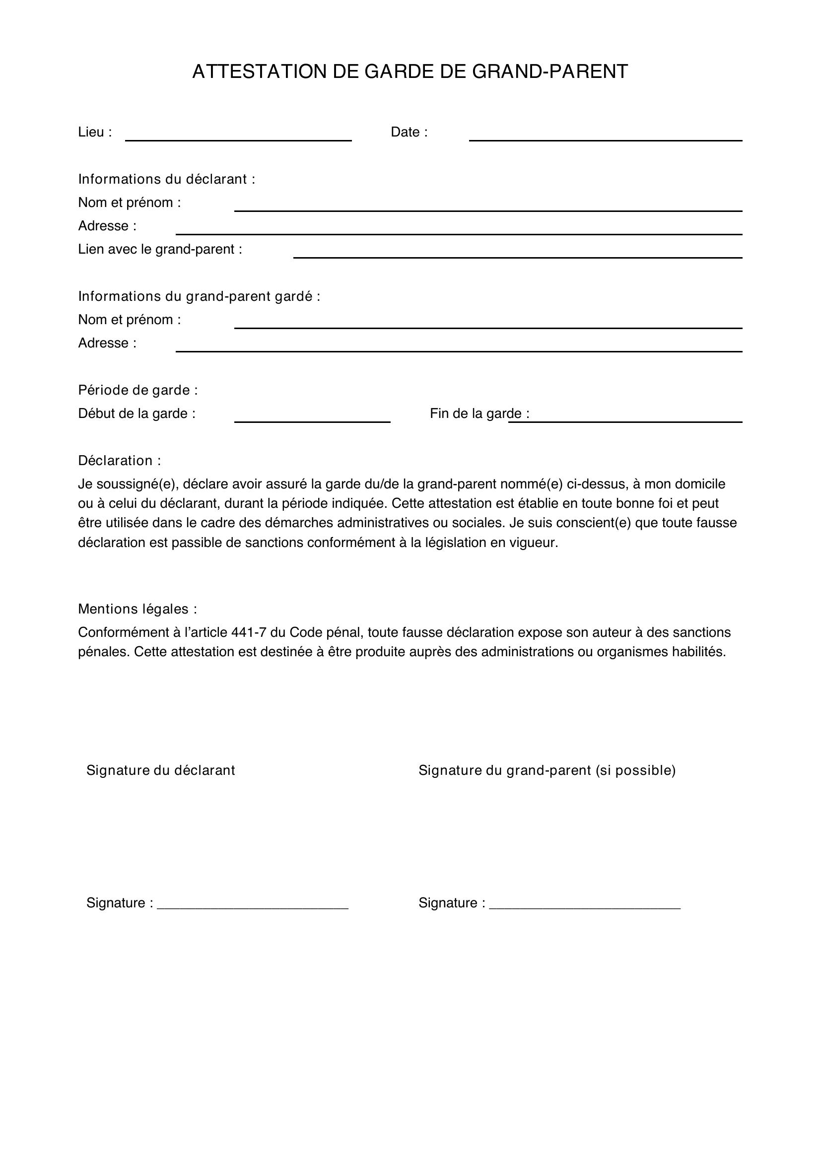 Modèle Attestation Garde Grand-Parent